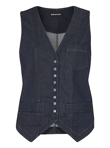 Whistles Joanna Denim Waistcoat With Patch Pockets - Navy