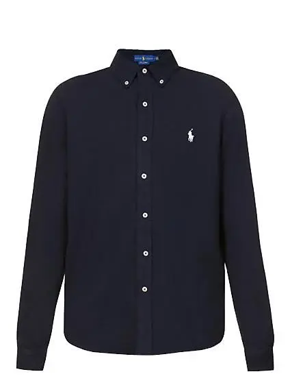 Polo Ralph Lauren Long-sleeved Logo-embroidered Slim-fit Cotton Shirt Xxl - Aviator Navy