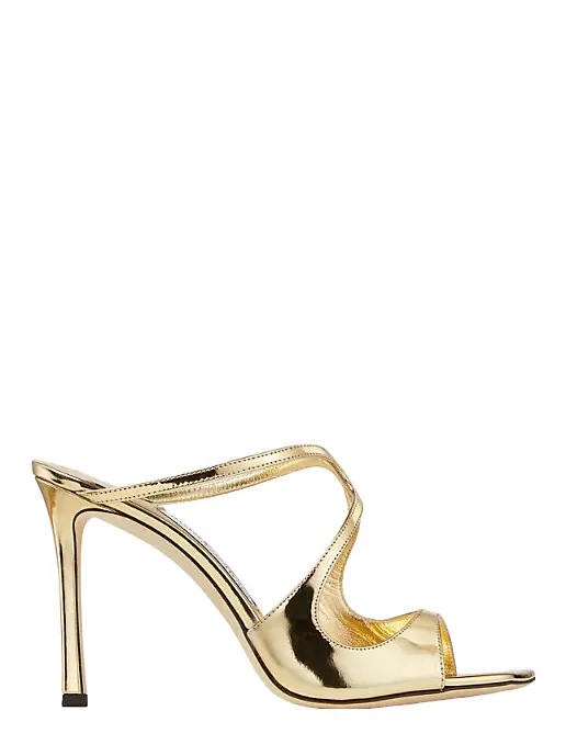JIMMY CHOO Anise 95 Liquid-leather Heeled Sandals - Gold
