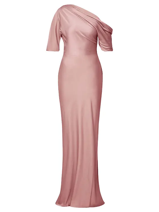 MALINA Marisa Asymmetric-neck Draped Satin Maxi Dress - Blush