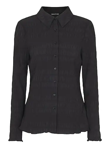 Whistles Long-sleeved Plissé Woven Shirt - Black