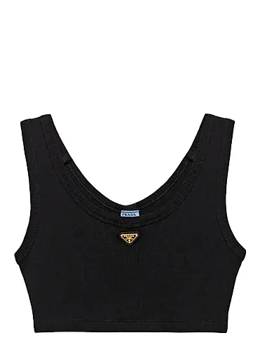 Prada Logo-plaque Cropped Tank Top - Black