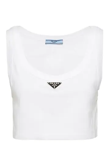 Prada Logo-plaque Cropped Tank Top - White