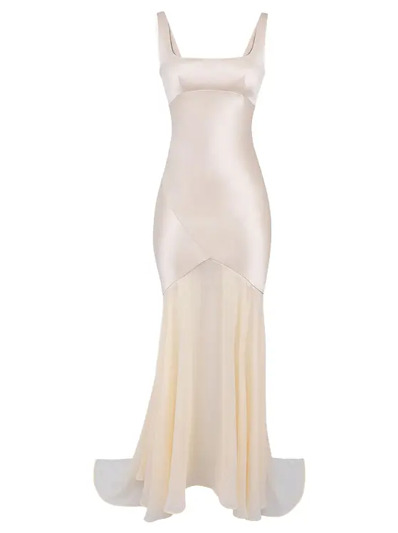 House Of Cb Chiffon-skirt Satin Maxi Dress - Champagne