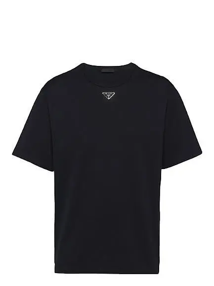Prada Short-sleeved Logo-tab Cotton-jersey T-shirt - Black