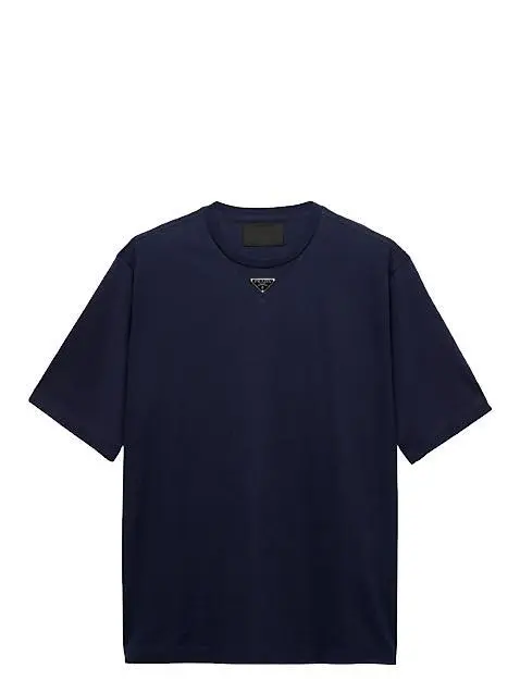 Prada Short-sleeved Logo-tab Cotton-jersey T-shirt - Blue