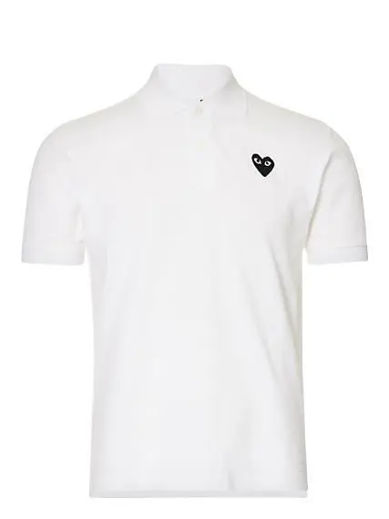Play Comme Des Garcon Heart-print Ribbed-trim Cotton Polo Shirt - White