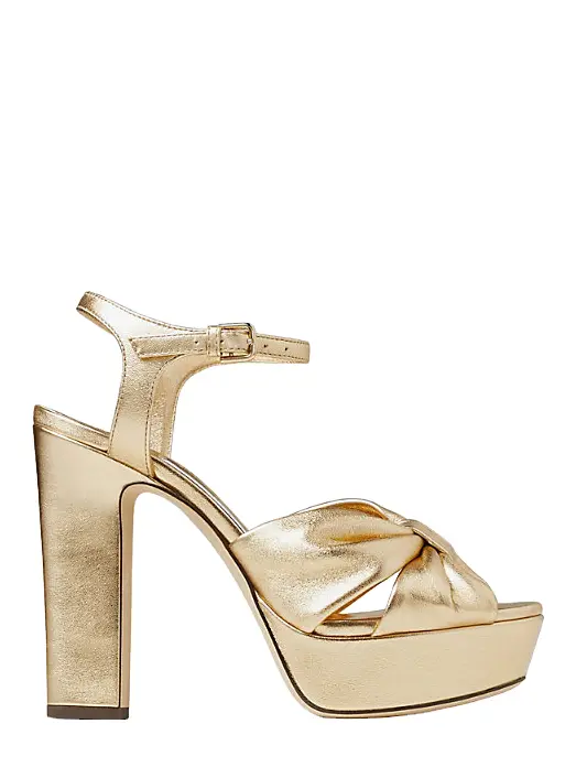 JIMMY CHOO Heloise 120 Bow-embellished Leather Platform-heeled Sandals - Gold