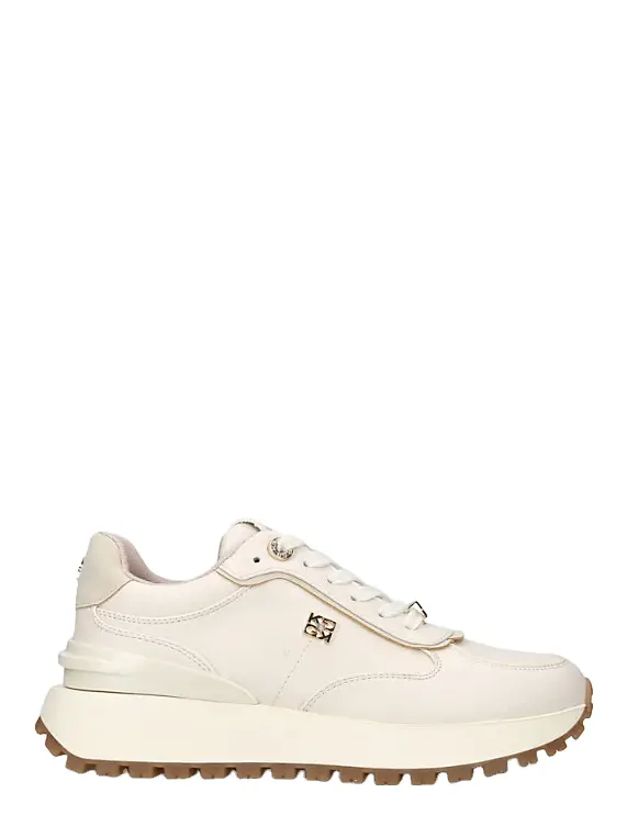 Kurt Geiger Logo-badge Low-top Faux-leather Trainers - Cream