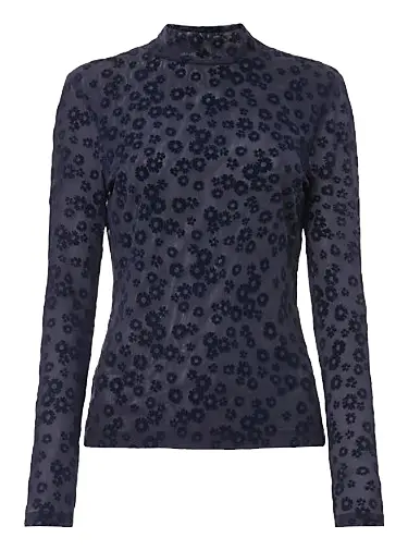 Whistles Floral-pattern High-neck Stretch-mesh Top - Navy