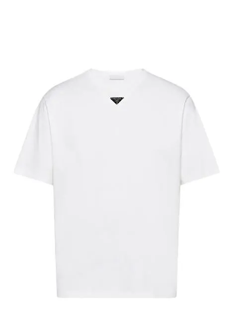Prada Logo-plaque Crewneck Cotton T-shirt - White