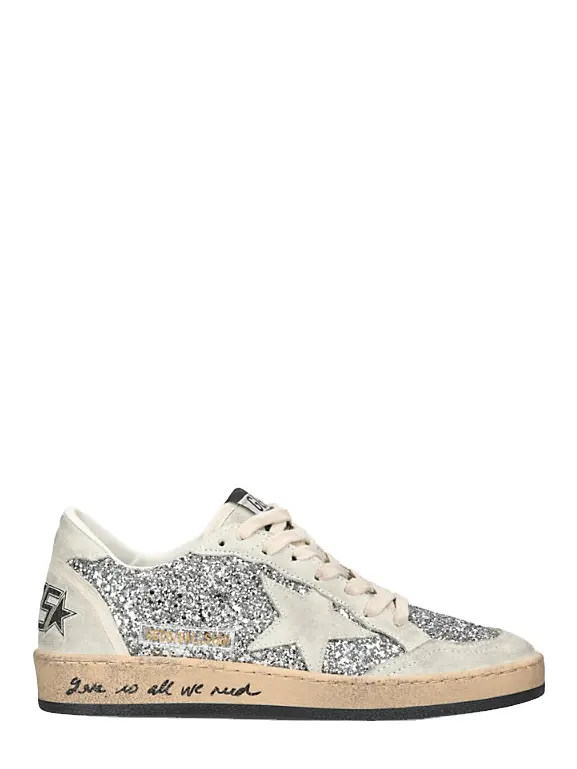 GOLDEN GOOSE Ball Star Glitter-embellished Leather Trainers - Silver