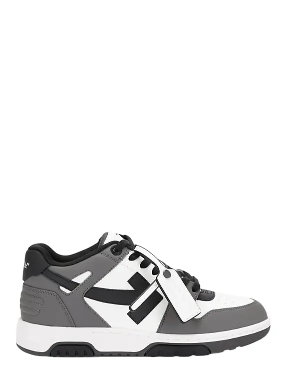 Off-White Logo-embroidered Leather Low-top Trainers - Grey/dark