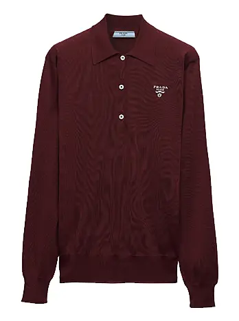 Prada Logo-embroidered Relaxed-fit Silk Polo Shirt - Burgundy
