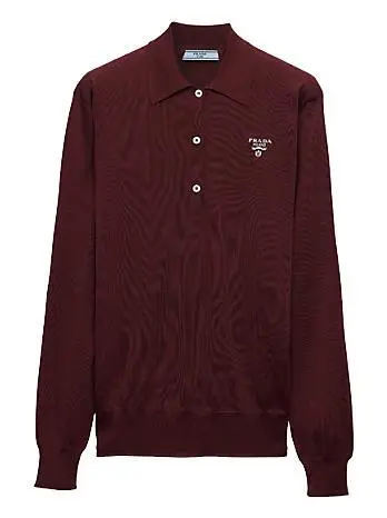 Prada Logo-embroidered Relaxed-fit Silk Polo Shirt - Burgundy