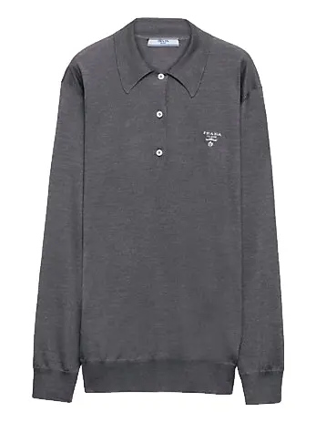 Prada Logo-embroidered Relaxed-fit Silk Polo Shirt - Grey