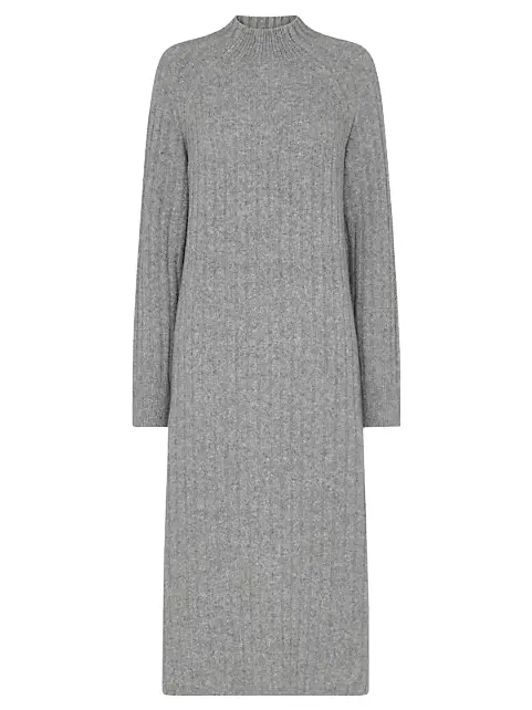 Whistles High-neck Wool-blend Midi Dress - Grey
