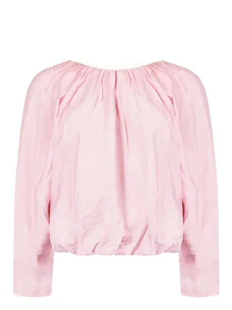 RO&ZO Crinkle Blouson-sleeve Woven Top - Pink