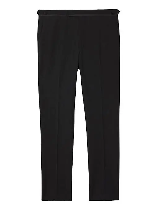 REISS Poker Slim-fit Satin-trim Stretch-wool Blend Tuxedo Trousers - Black
