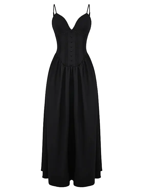 House Of Cb Corseted Stretch-woven Maxi Dress - Black