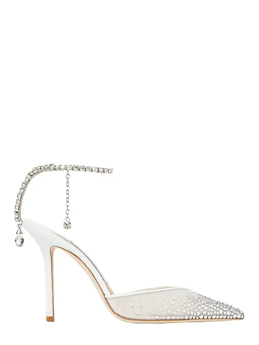 JIMMY CHOO Saeda 100 Crystal-embellished Heeled Courts - White/crystal