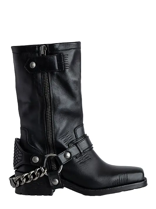 Zadig&Voltaire Igata Metal-chain Leather Ankle Boots - Noir