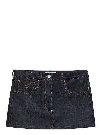 Prada Brand-plaque Low-rise Denim Mini Skirt - Blue