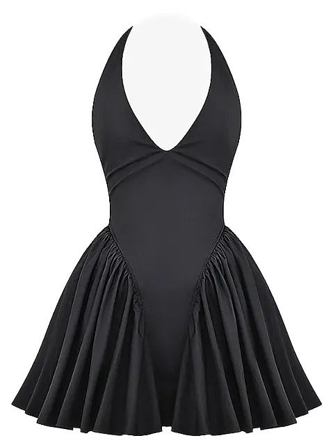 House Of Cb Valentia Plunge-neck Mini Dress - Black
