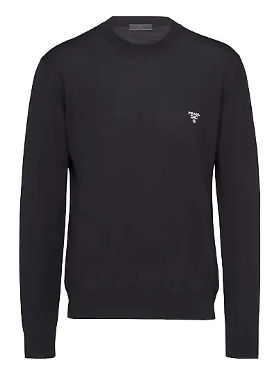 Prada Superfine Crewneck Wool Sweatshirt - Black