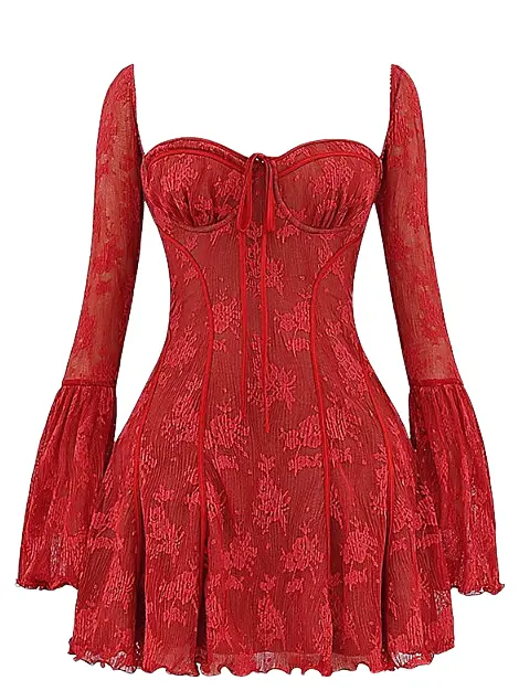 House Of Cb Analissa Floral Lace Mini Dress - Scarlet