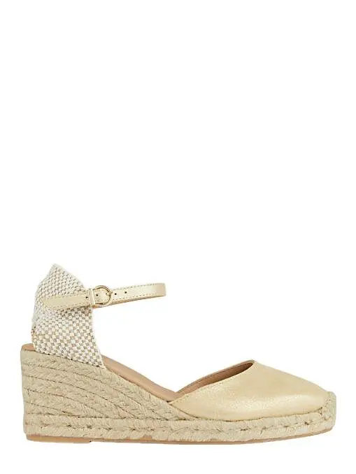 LK BENNETT Marissa Wedge-heel Leather Espadrilles - Gol-gold