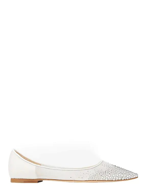JIMMY CHOO Love Crystal-embellished Mesh Flats - White/crystal