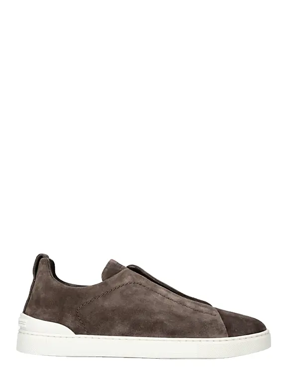 Zegna Triple Stitch Suede Low-top Trainers - Dark Brown