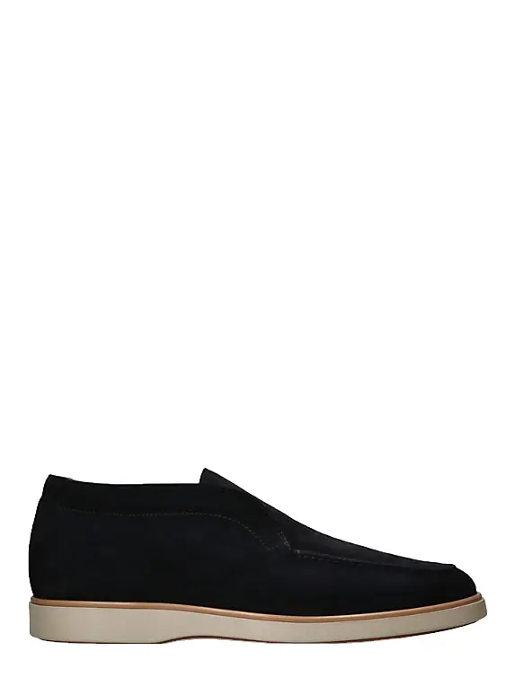 Magnanni Tonal-stitching Suede Mid-top Loafers - Navy