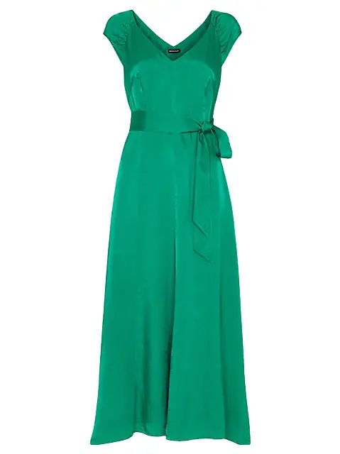 Whistles Arie Cap-sleeved Belted Satin Midi Dress - Green