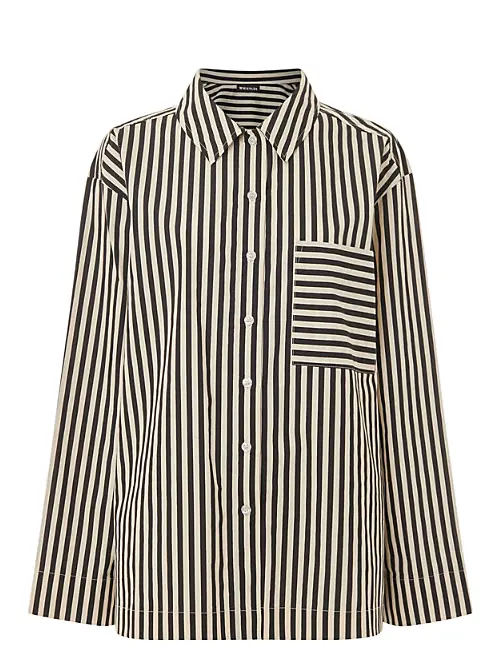 Whistles Stripe-print Relaxed-fit Cotton Pyjama Shirt - Black