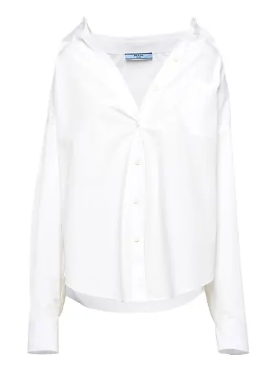 Prada Logo-embroidered Oversized Cotton-poplin Shirt - White