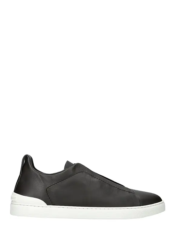 Zegna Triple Stitch Low-top Leather Trainers - Dark Brown