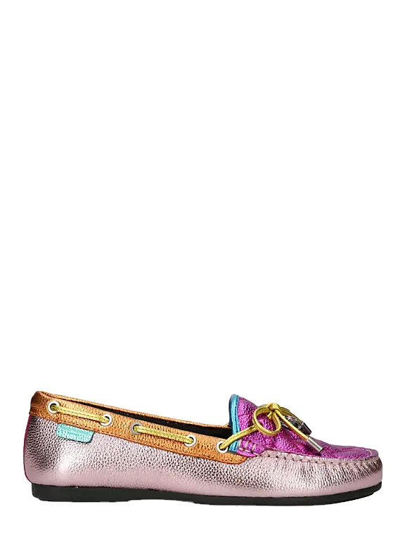 Kurt Geiger Eagle-embellished Rainbow-print Leather Moccasin Shoes - Pink Comb