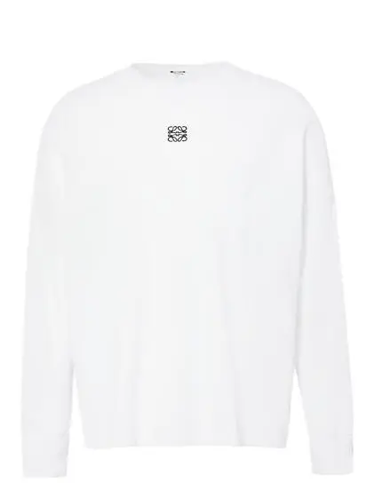 Loewe Anagram-embroidered Cotton-jersey Long-sleeved T-shirt - White