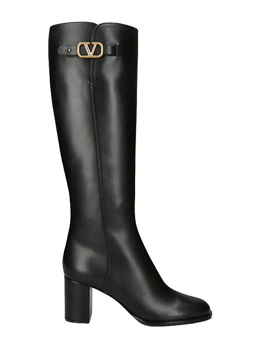 Valentino Garavani Vlogo Leather Heeled Knee-high Boots - Black
