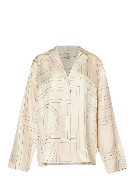 TOTEME Brand-embroidered Oversized Silk-twill Shirt - Ivory Monogram