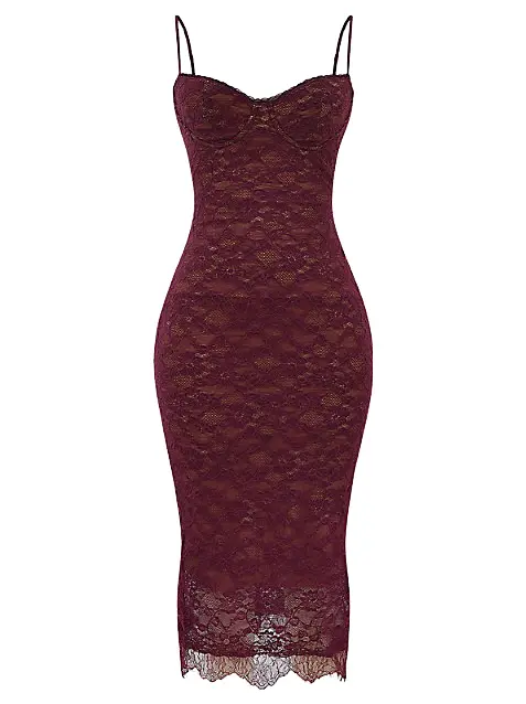 House Of Cb Melina Floral Stretch-lace Midi Dress - Mulberry