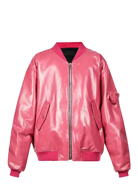 Prada Oversized Leather Bomber Jacket - Magenta