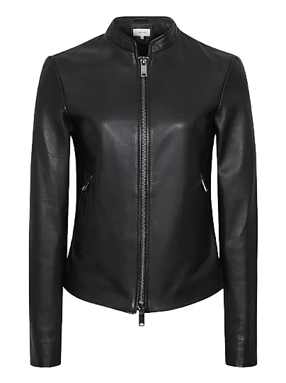 REISS Slim-fit Leather Biker Jacket - Black