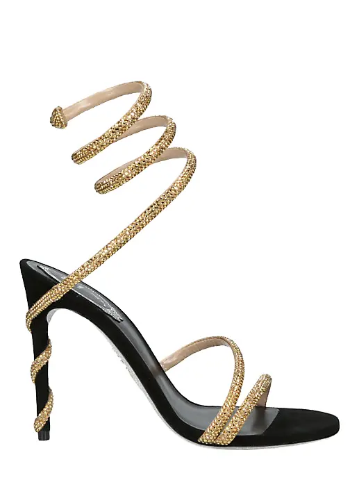 Rene Caovilla Margot Jeweled Leather Heeled Sandals - Blk/other