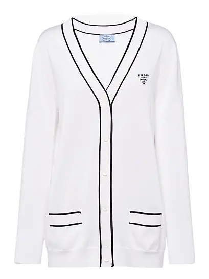 Prada Intarsia-logo Raglan-shoulder Silk-blend Cardigan - White