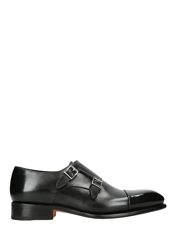 Santoni Carter Double-buckle Leather Monk Shoes - Black