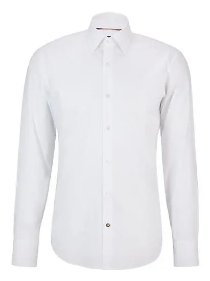 BOSS Regular-fit Long-sleeved Cotton-poplin Shirt - White