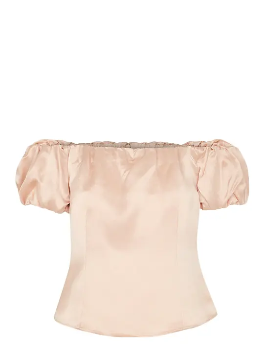 Whistles Julia Bardot Frill-sleeve Satin Top - Cream